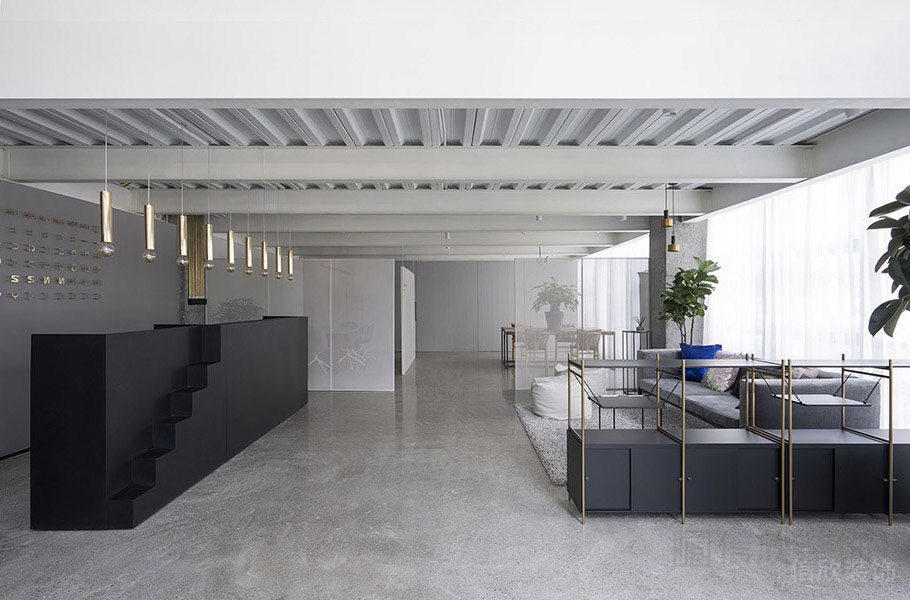 钢结构办公室前台区效果图-深圳信欣装饰设计公司